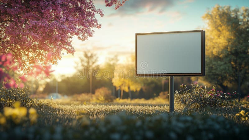 A Blank Rectangular Sign is Placed in a Scenic Spring Park, Surrounded ...
