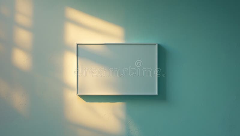 Blank Rectangular Sign on Teal Wall with Sunlight Stock Image - Image ...