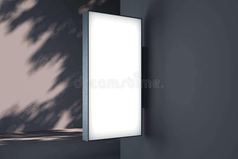 Blank Rectangular Store Signboard. Empty Shop Lightbox on Wall. 3d ...