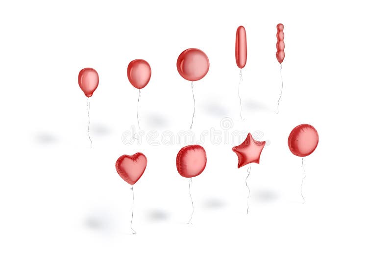Blank Red Balloon Flying Mockup, Different Shape Stock Illustration ...