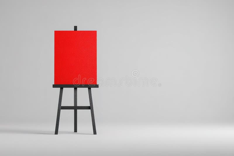 Blank Red Canvas Displayed on a Black Easel in an Empty Art Studio ...