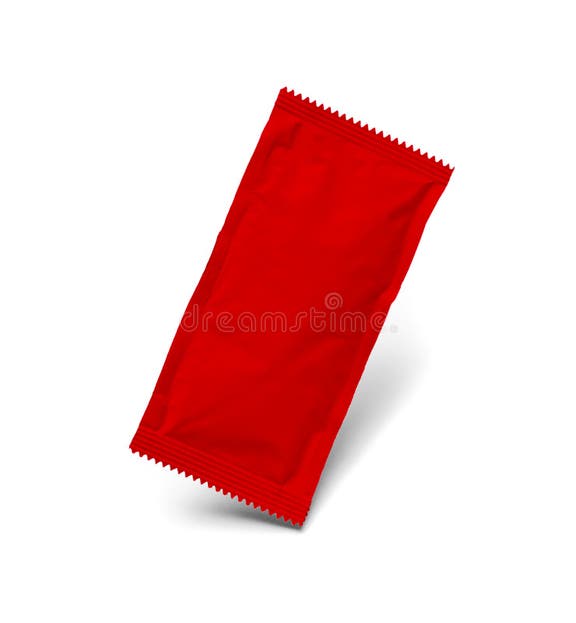 Blank Red Condiment Packet Floating Isolated on White Background Stock ...