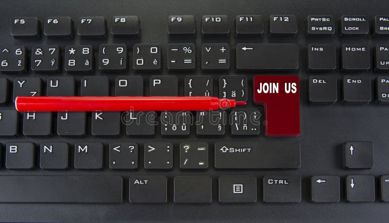 Blank Red Enter Key of Computer Keyboard. Join Us Concept Stock Image ...