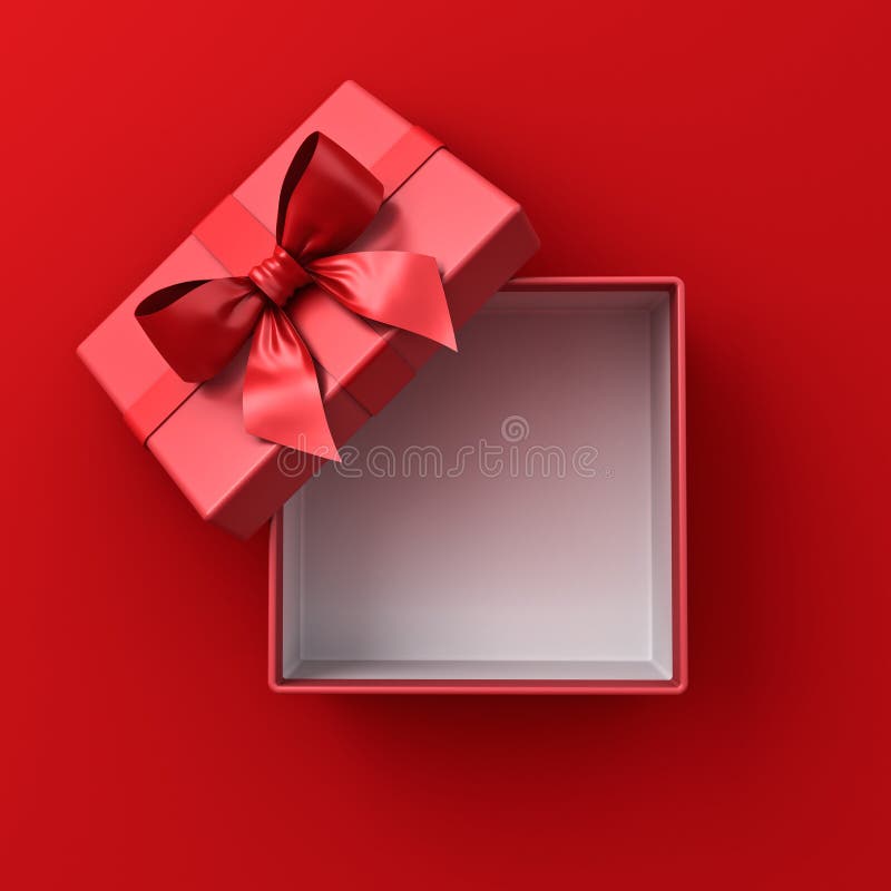 Blank Red Gift Box with Red Ribbon and Bow or Top View of Open Red ...