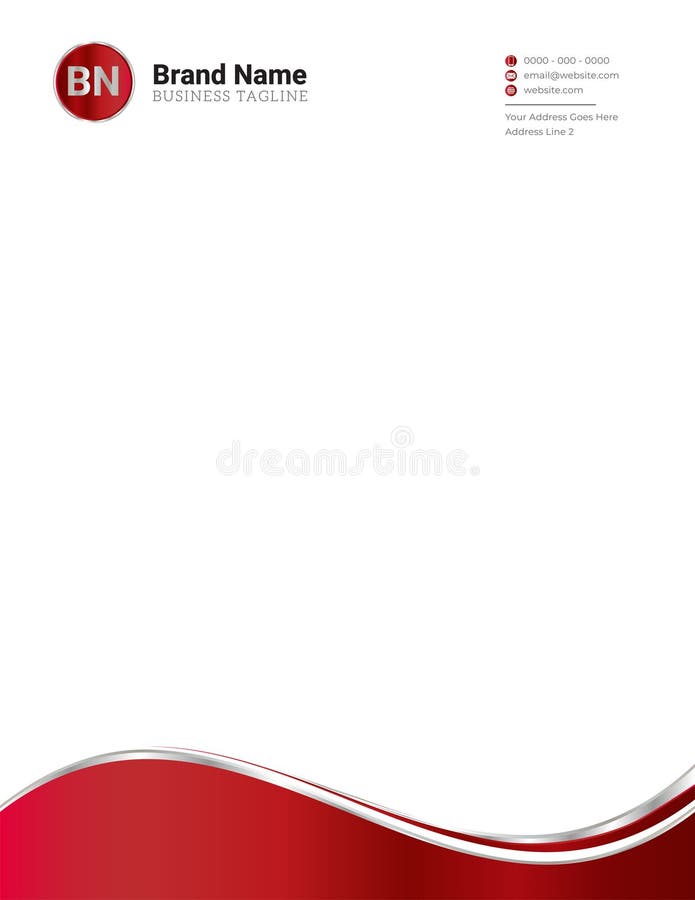 Blank Red Letterhead Template for Print with Modern Wave Footer Stock ...
