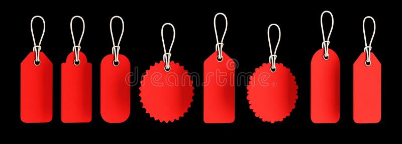 Blank Red Price Tags Isolated on White Background. 3D Illustration ...