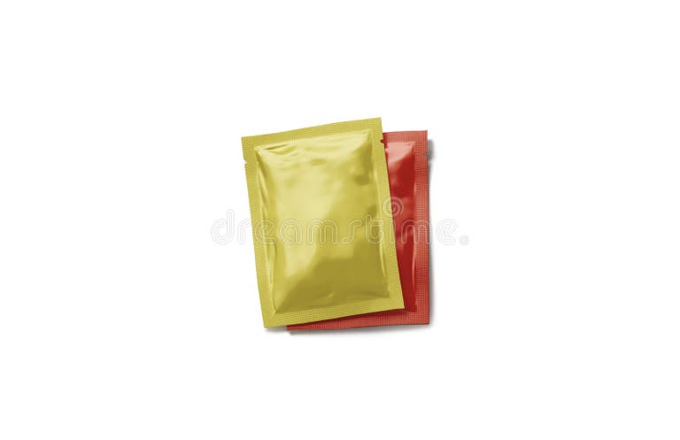 Blank Red and Yellow Sachet Packet Stack Mockup Set Stock Illustration ...