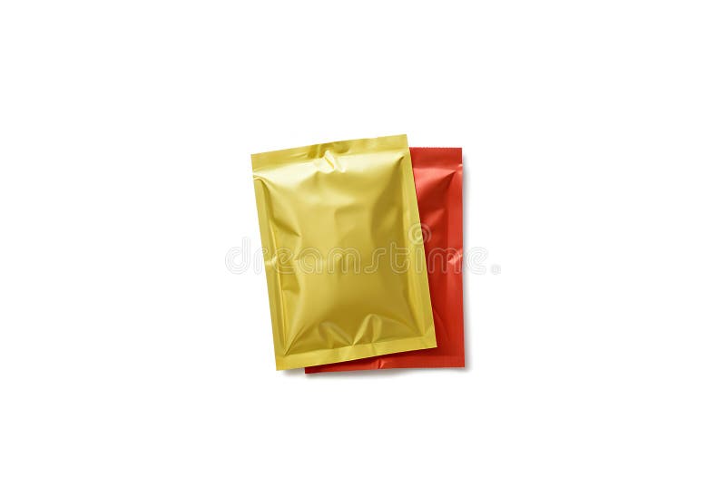 Blank Red and Yellow Sachet Packet Stack Mockup Set, 3d Rendering ...