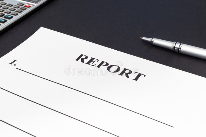 Blank Report Form with Pen and Calculator on Black Table Stock Image ...