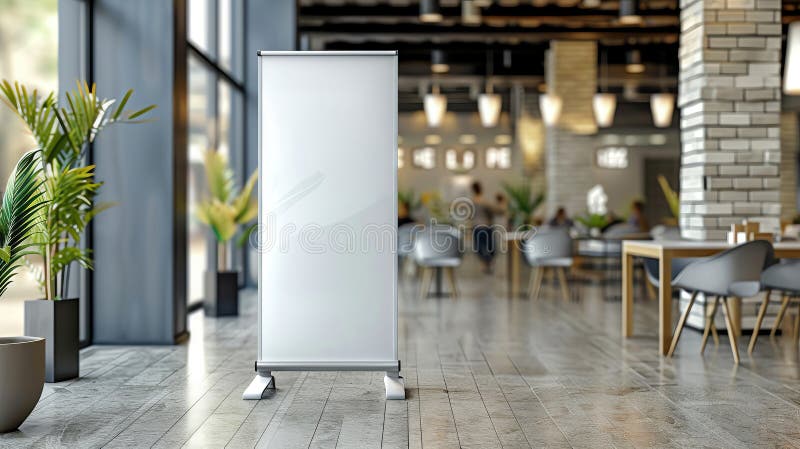Blank Retractable Banner Stand in a Modern Restaurant Setting Stock ...