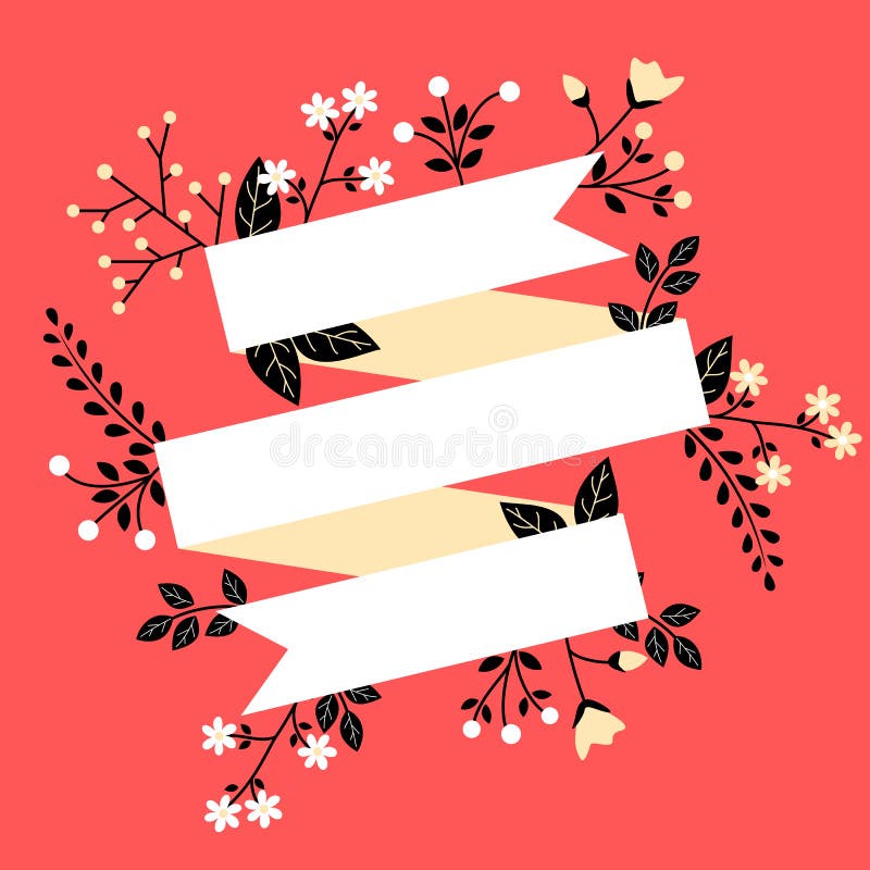 Blank Ribbon Card with Floral Elements Stock Vector - Illustration of ...