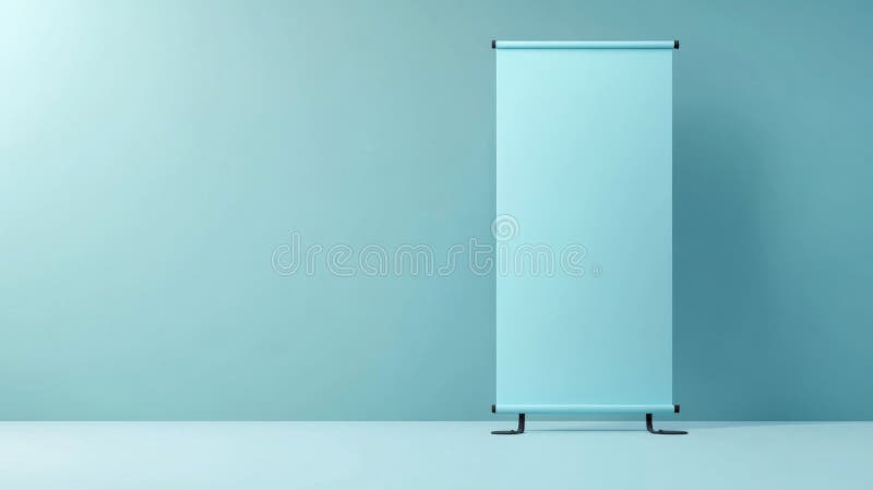 Blank Roll Up Banner on a Light Blue Background Stock Illustration ...
