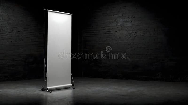 Blank Roll Up Banner Mockup in a Dark Room Stock Illustration ...