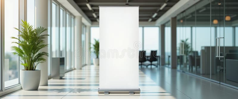 Blank Roll-up Banner in Modern Office Corridor, Ideal for Corporate ...