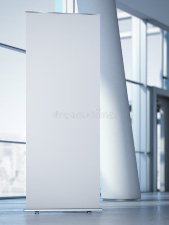 Blank Roll Up Banner at the Modern Office. 3d Rendering Stock Image ...