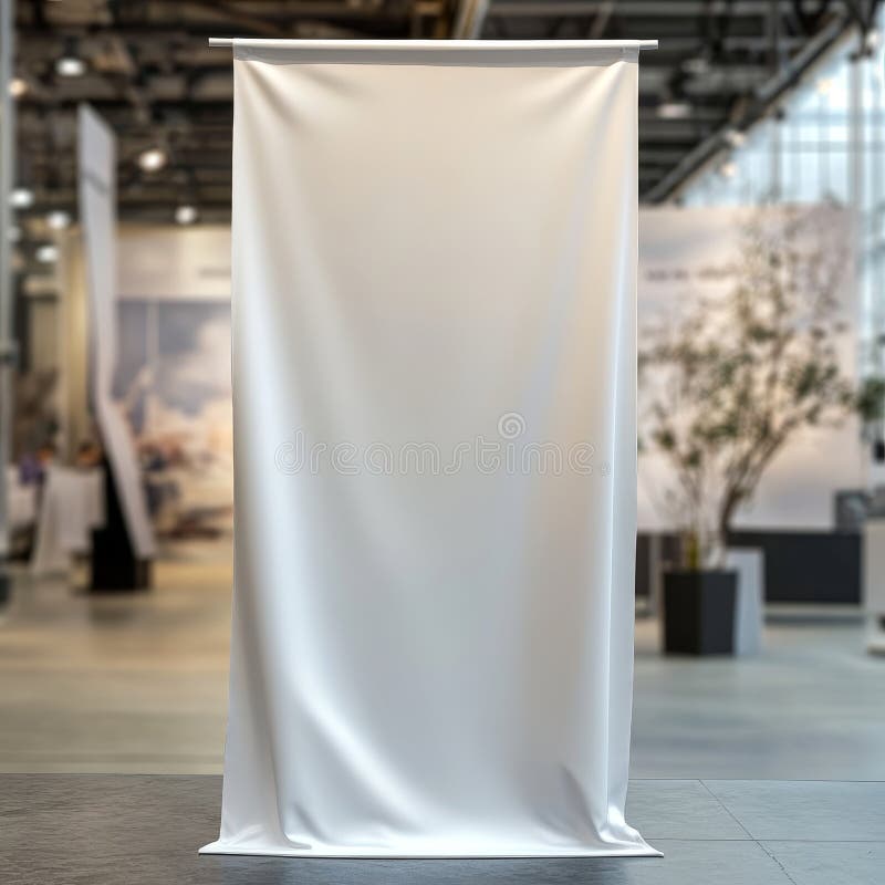 Blank Roll Up Banner Stand in Exhibition Hall, 3d Render Stock ...