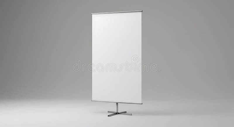 Blank Roll Up Banner Stands Tall on a Plain Studio Backdrop Stock ...