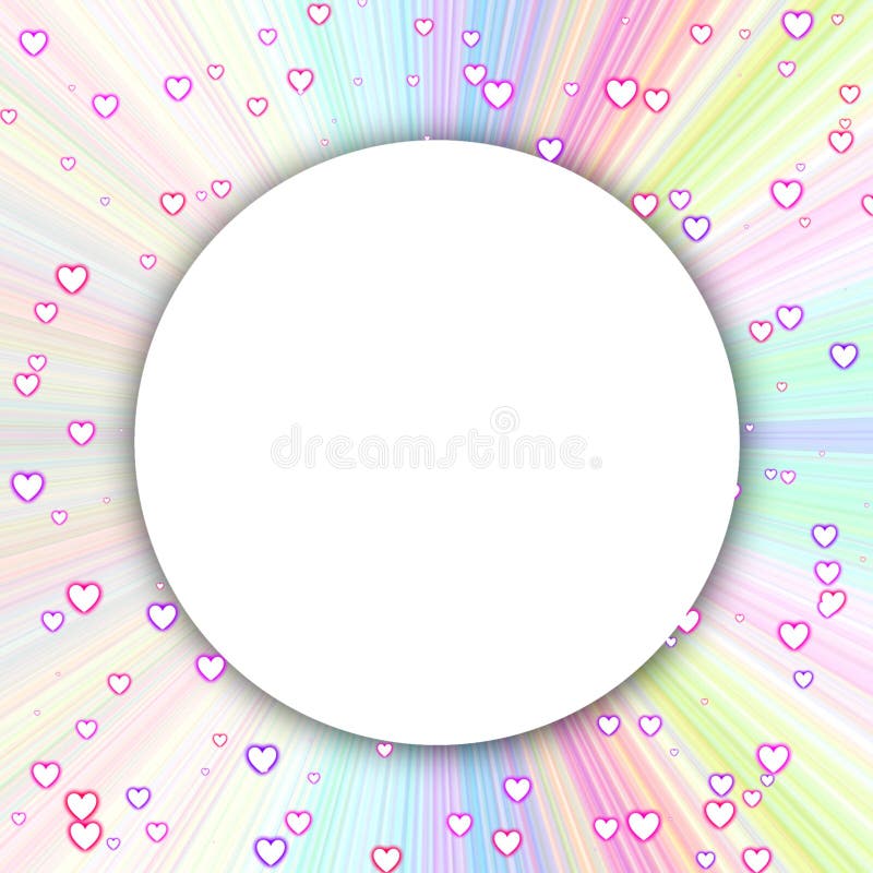 Blank Round Frame with Colorful Background in Rays and Hearts of ...