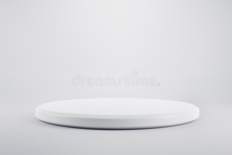 Blank Round Glossy White Stand on Light Grey Backdrop. 3D Rendering ...