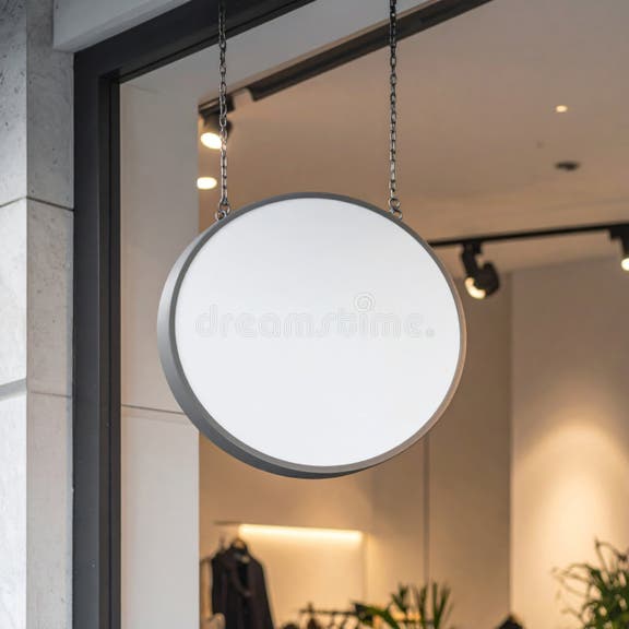 Blank Round Hanging Sign on a Storefront Stock Illustration ...