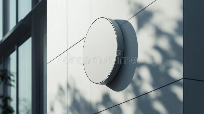 Blank Round Sign on Modern Building Exterior Stock Illustration ...