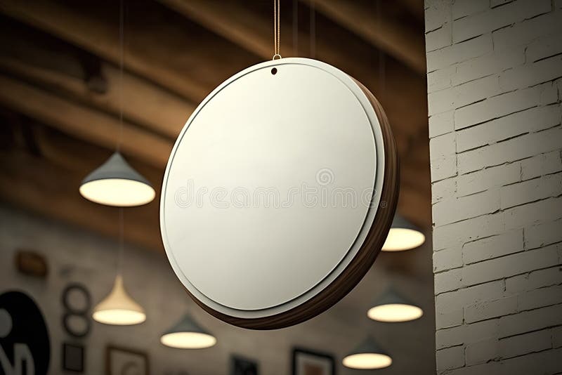 Blank Round Signboard Hanging on the Wall. 3d Rendering Stock ...