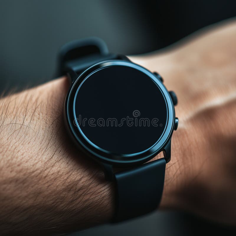 Blank Round Smart Watch on Wrist, Empty Screen Smart Watch Mockup Stock ...