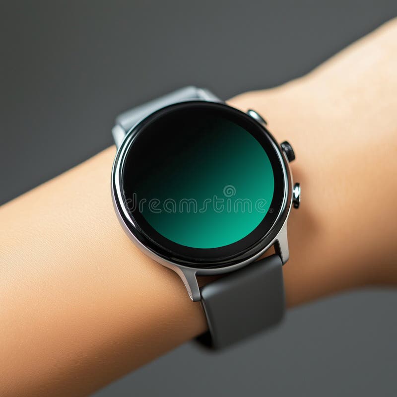 Blank Round Smart Watch on Wrist, Empty Screen Smart Watch Mockup Stock ...