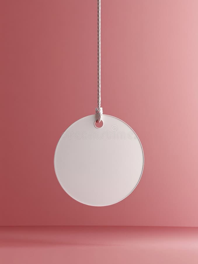 Blank Round Tag Hanging Against a Pink Background. Stock Image - Image ...