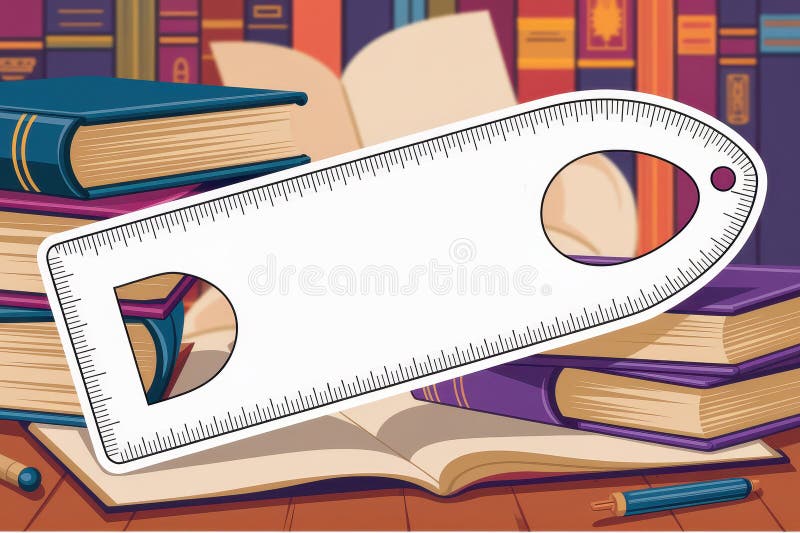 Blank Ruler Template with Open Books and Stationery in a Cozy Library ...