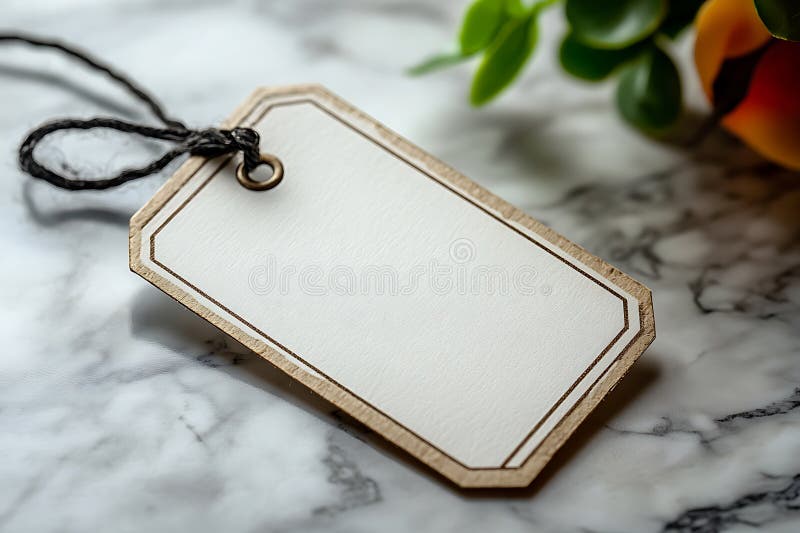 Blank Rustic Gift Tag with String on a Marble Surface for Text ...