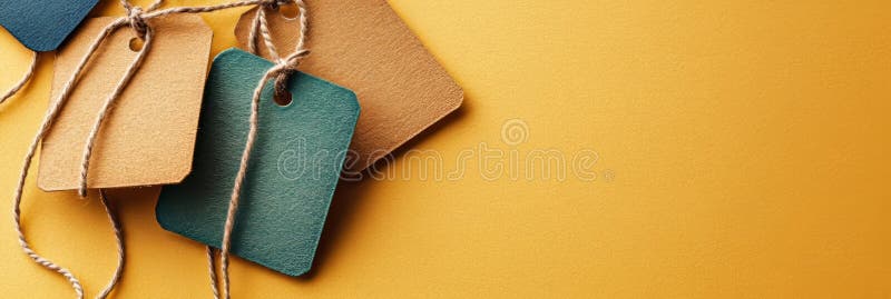 Blank Rustic Gift Tags with String on a Vibrant Yellow Background, Copy ...