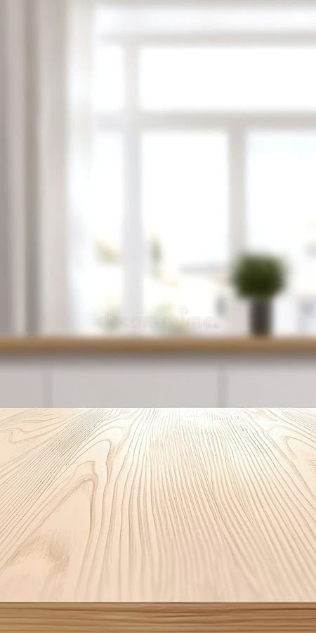 Blank Rustic Wooden Kitchen Table with Blurred Light Background for ...