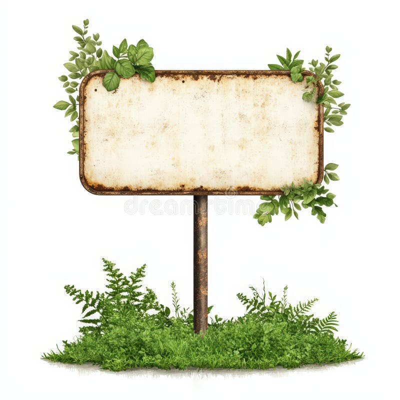 Rustic Metal Sign with Greenery Frame and Grass. Stock Illustration ...