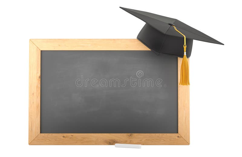 Blank School Blackboard, with Graduation Cap and Chalk, Front View. 3D ...