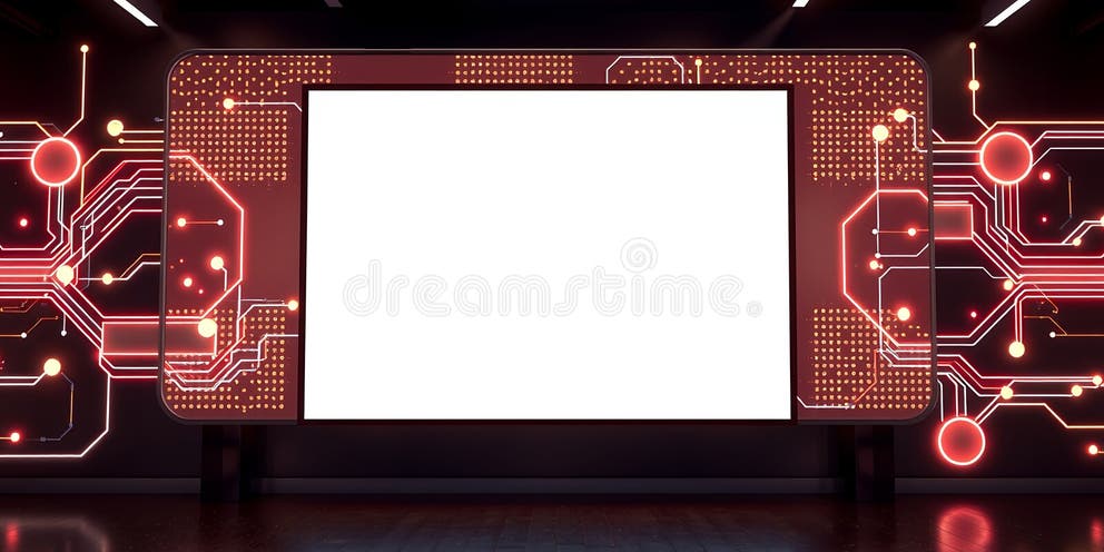 Blank Screen with Circuit Board Design and Red Glowing Lights on a ...
