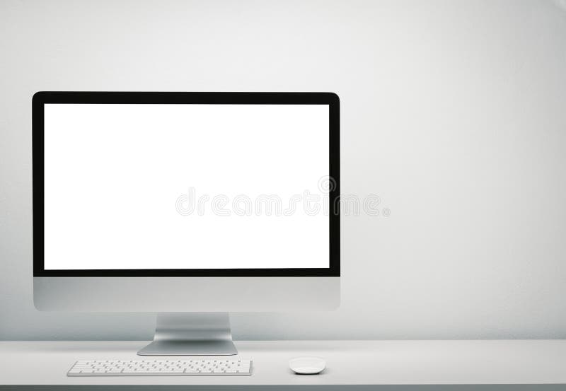 Blank Screen Computer Display for Mockup in Office Interior, Work Desk ...