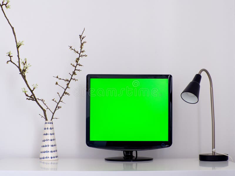 Blank Screen Desktop Computer in Minimal Office Room with Copy Space ...