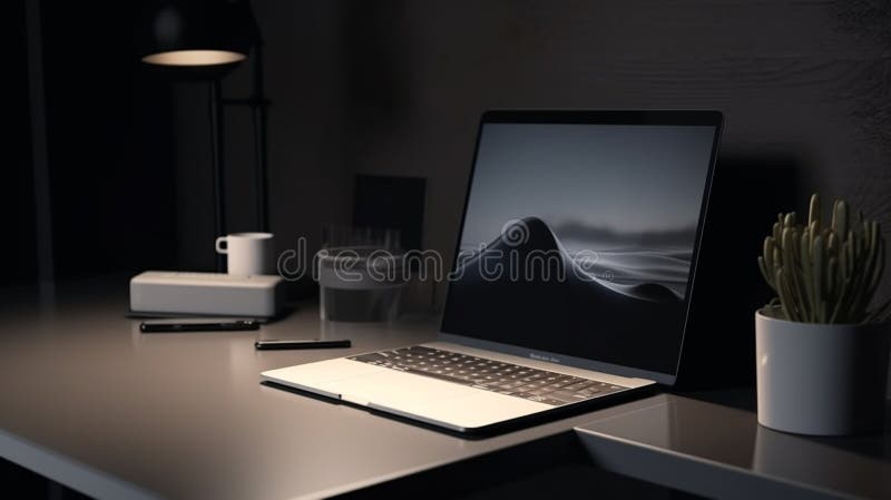 Blank Screen Desktop Computer in Minimal Office Room with Decorations ...