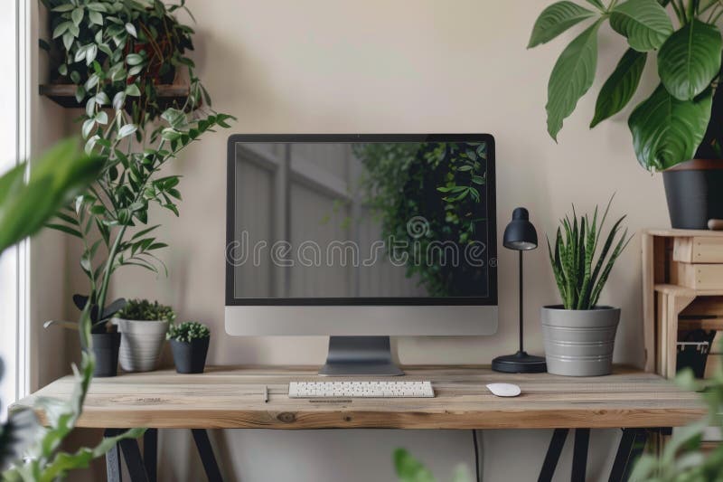 White Screen Desktop Computer in Minimal Office Room with Decorations ... White Screen Desktop Computer in Minimal Office Room with Decorations ...