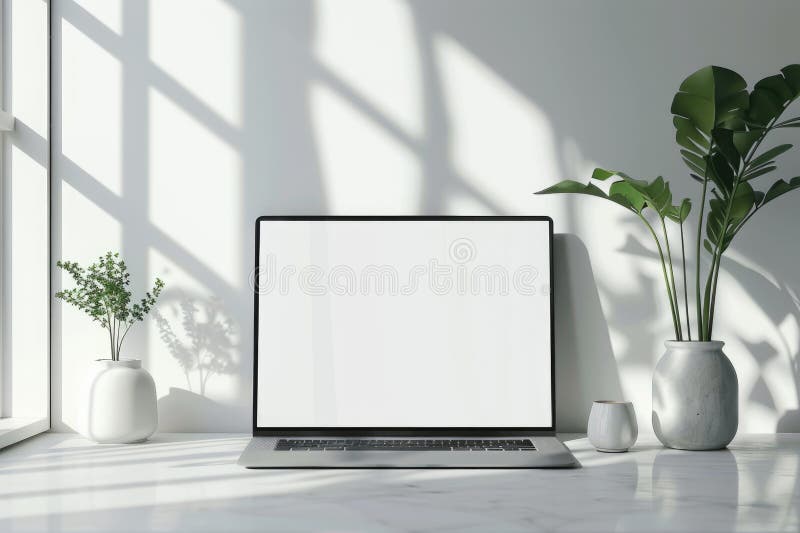 White Screen Desktop Computer in Minimal Office Room with Decorations ... White Screen Desktop Computer in Minimal Office Room with Decorations ...