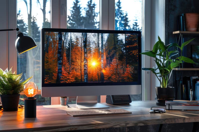 White Screen Desktop Computer in Minimal Office Room with Decorations ... White Screen Desktop Computer in Minimal Office Room with Decorations ...