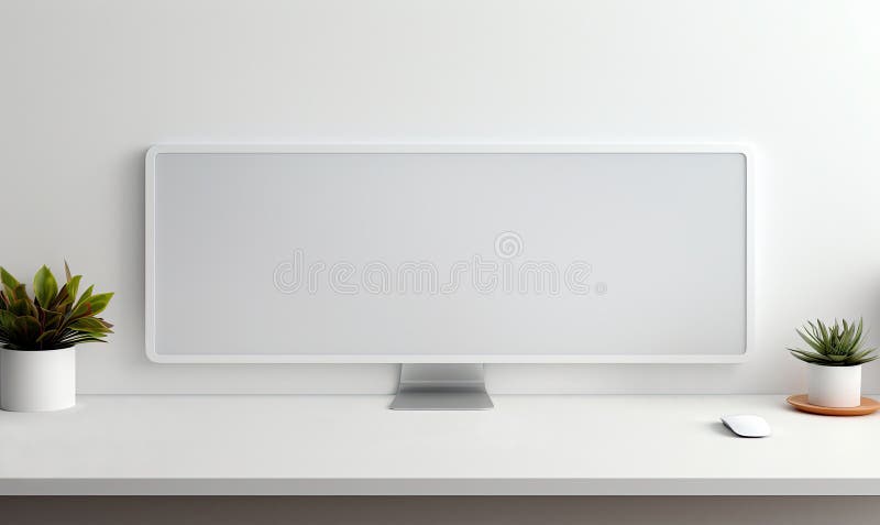 Blank Screen Desktop Computer in Minimal Office Room with Decorations ...