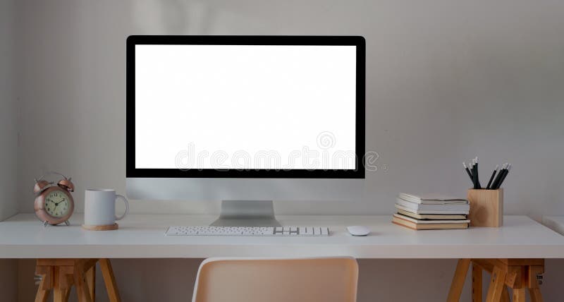Blank Screen Desktop Computer in Minimal Workplace Stock Photo - Image ... Blank Screen Desktop Computer in Minimal Workplace Stock Photo - Image ...