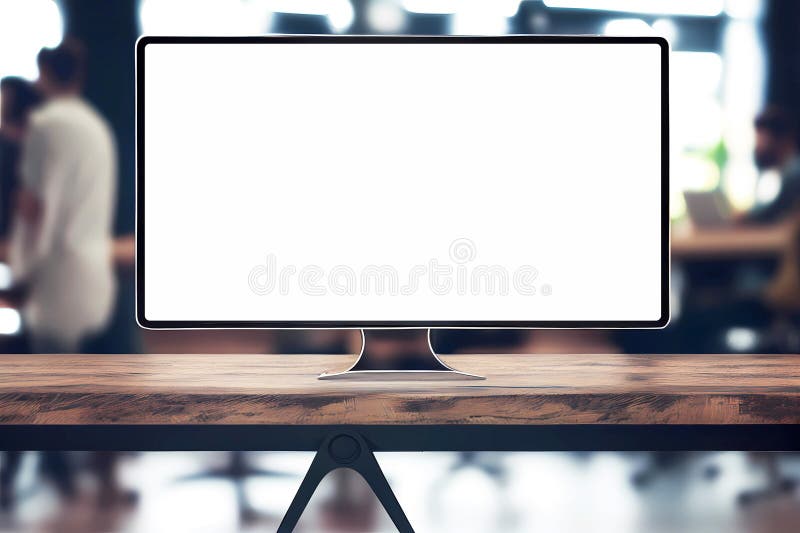 Blank Screen Desktop Computer on Wooden Table. Generative Ai Stock ...