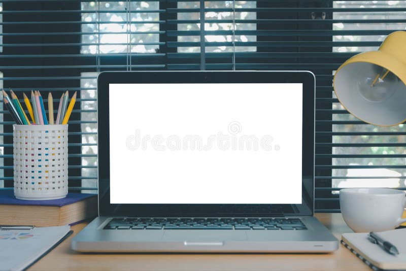 Blank Screen Laptop Computer Set Up for Work Stock Image - Image of ...