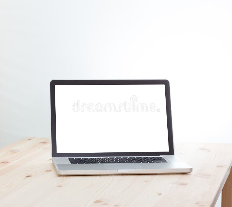 Blank Screen Laptop Computer on Wood Table Stock Image - Image of wood ...