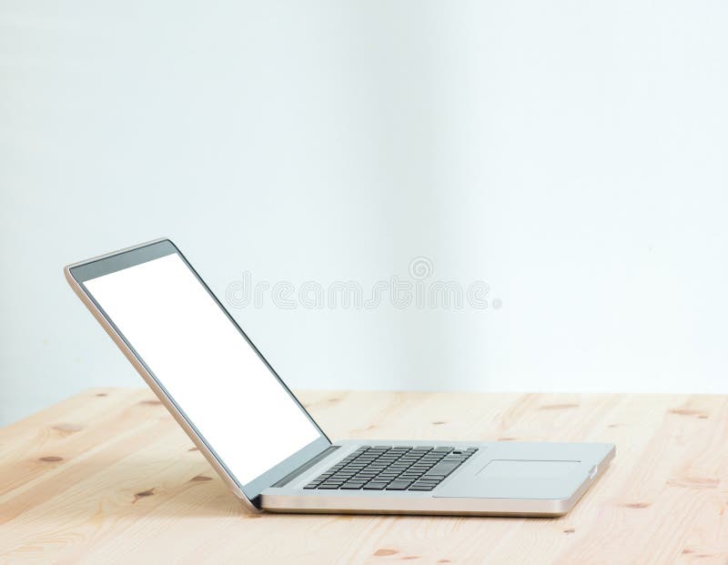 Blank Screen Laptop Computer on Wood Table Stock Photo - Image of blank ...