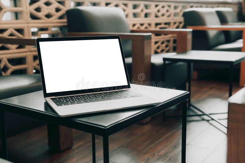 Blank Screen Laptop Computer and Working with Mobile Device Screen ...