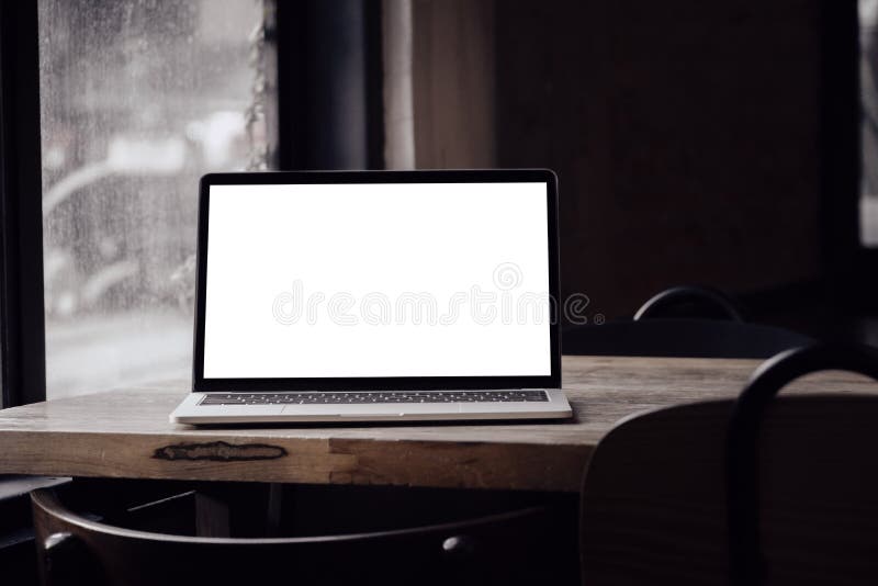 Blank Screen Laptop Computer and Working with Mobile Device Screen ...